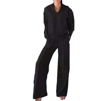 Generic Ensemble de v&ecirc;tements dint&eacute;rieur pour femmes &agrave; manches longues et col rond en tricot c&ocirc;tel&eacute; avec haut &agrave; jambes larges, v&ecirc;tements de d&eacute;tente amples pou