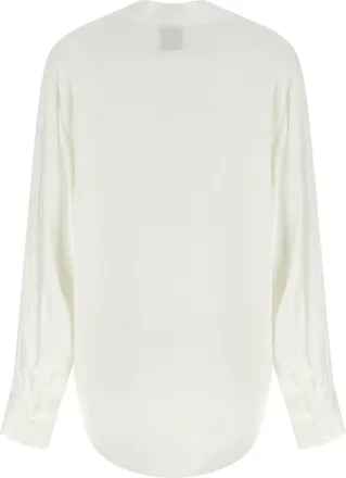 Nude V-Neck Silk Blouse - White