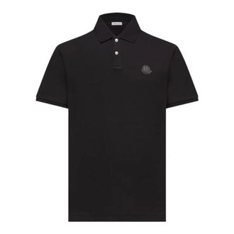 Moncler Polo-Shirt aus Baumwolle mit Logo-Patch - - Tops - Herren - Schwarzk - L