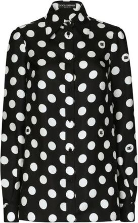 Dolce & Gabbana Femme, Blouses et Chemises, Noir, Taille: 38 FR Chemise en twill de soie &agrave; imprim&eacute; pois
