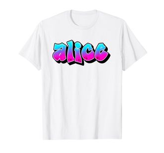 BDAZ Alice Graffiti Personalisierter Name Blau Rosa Frauen M&auml;dchen T-Shirt