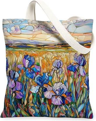 Generic Sac fourre-tout en toile r&eacute;utilisable avec motif floral diris printaniers pour le shopping, 33 x 38,1 cm, motif paysage floral, sac d&eacute;picerie pour fem