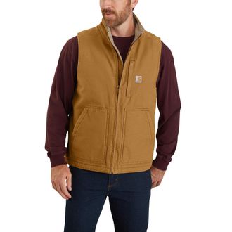 Carhartt Work in Progress Herren Weste mit Lockerer Passform, Washed Duck mit Sherpa-Futter und Stehkragen Work Utility Oberbekleidung, Braun, 4XL Groß Hoch