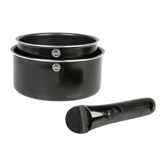 Sitram 715484 Lot de 2 Casseroles Aluminium recycl&eacute; SITRAMOVIBLE FAMILY &Oslash; 16-20 cm H 7.5-9 cm, Rev&ecirc;tement int&eacute;rieur anti-adh&eacute;sif sans PFOA - manche amovible 