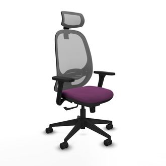 Piqueras y Crespo Idealer Arbeitsstuhl mit 3D-Armen, h&ouml;henverstellbarer Lendenwirbelst&uuml;tze und h&ouml;henverstellbarem Kopfteil, Grau/Violett