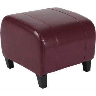 Hhg Tabouret pouf cuir emmen, 39x45x47cm, rouge