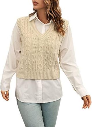 Generic Pull Automne Hiver Femme Gilets Laine Douce Pulls Col Rond Classique Sweaters Look Universitaire D&eacute;bardeurs Motif Torsad&eacute; Original Chandails Superpos&eacute;