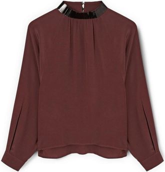 Motivi Femme, Blouses et Chemises, Rouge, Taille: 42 FR Blouse fluide avec col brod&eacute;