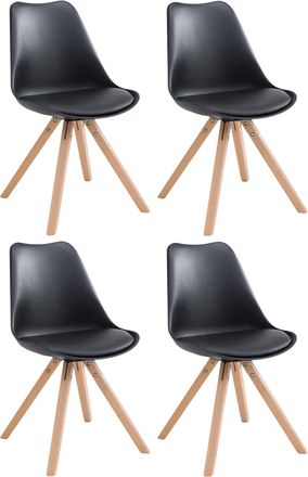 Clp 4er Set Stühle Toulouse Square Mit Kunstlederbezug | Kunstoff-Lehnstühlel Mit Holzgestell, Farbe:schwarz, Gestell Farbe:Natura