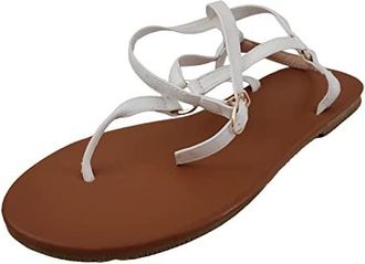 Generic Sandales plates pour femme &agrave; lani&egrave;res crois&eacute;es - Couleur unie - Sandales de plage l&eacute;g&egrave;res - Chaussures de marche confortables - Chaussures en cuir ten