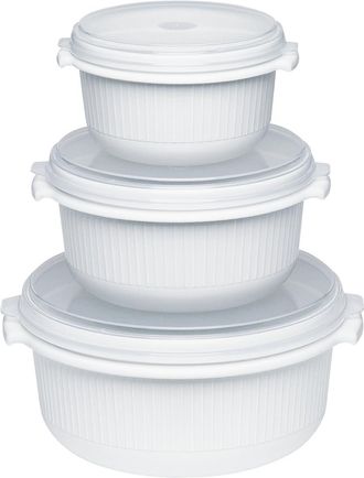 Emsa 459061200 3-teiliges Mikrowellentopf-Set, 0,5 Liter, 1 Liter, 1,5 Liter, Kunststoff, Weiß, Micro Family