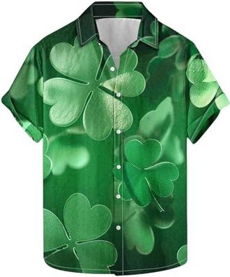 Generic T-shirts fantaisie amusants pour homme - Chemise de la Saint-Patrick - Tr&egrave;fle tr&egrave;fle - Chemisier boutonn&eacute; &agrave; manches courtes - Haut irlandais - Cadeau 