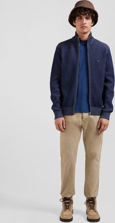 Eden Park Cardigan Zipp&eacute; En Laine Et Coton Bleu Marine Coupe Regular