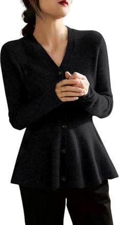 Generic Pull pour femme - Haut thermique confortable - Pull péplum à col en V et manches longues - Cardigan tricoté en laine mélangée amincissant et élégant p