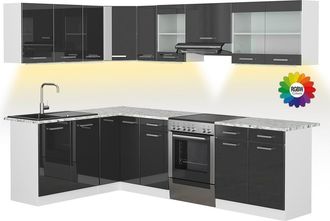 Vicco Eckk&uuml;che Rick, Anthrazit Hochglanz, 167 x 60 cm, AP Marmor mit LED-Leisten