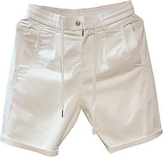 Generic Short dentraînement sportif pour homme en coton décontracté avec taille élastique et cordon de serrage - Coupe décontractée, blanc, XL