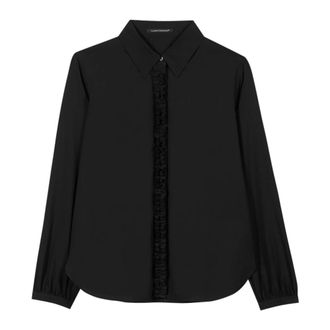 Luisa Cerano Femme, Blouses et Chemises, Noir, Taille: 42 FR Chemisier Voile, Noir Profond, Boutonn&eacute; Volant&eacute;