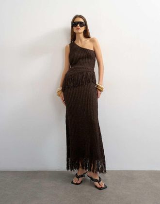 Topshop Ensemble long en maille &agrave; fils rubans - Chocolat-Blanc