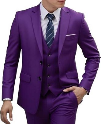 Generic Ensemble 2 pi&egrave;ces pour homme - Coupe ajust&eacute;e - &Eacute;l&eacute;gant costume de mariage daffaires formel - Smoking simple boutonnage - Blazer et pantalon, violet, X