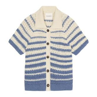 Closed Gestreifte Strickjacke mit Polokragen - - Knitwear - Damen - Blau - 2XS