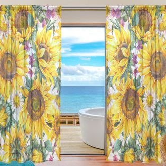 Alaza Durchsichtiger Voile-Vorhang, Sonnenblumen, Polyester-Material f&uuml;r Schlafzimmer, Dekoration, Zuhause, T&uuml;rdekoration, K&uuml;che, Wohnzimmer, 2 Paneele, 213