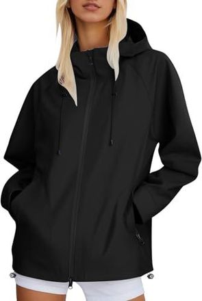 Generic Veste coupe-vent l&eacute;g&egrave;re &agrave; capuche pour femme avec poches, Noir, 3XL