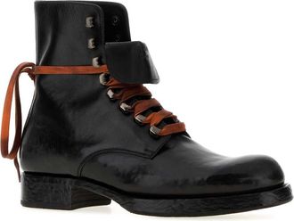 Prada Leather Lace-Up Ankle Boots - Black