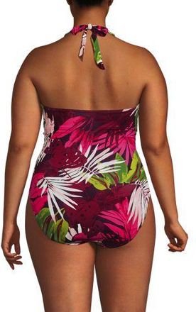 Lands End Figurformender Neckholder-Badeanzug, hoher Beinausschnitt, Damen, Größe:48 plus, Rot, Elasthan/Nylon-Mischung, by Lands End