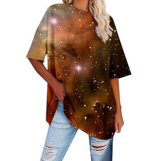 Generic T-shirt Galaxy pour femme - Imprim&eacute; galaxie - Tendance - Ciel &eacute;toil&eacute; - &Eacute;t&eacute; - Costume de carnaval - Costume de galaxie - Univers - Manches courtes, Ora