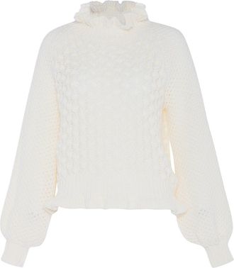 Faina Strickpullover Damen Wollwei&szlig;
