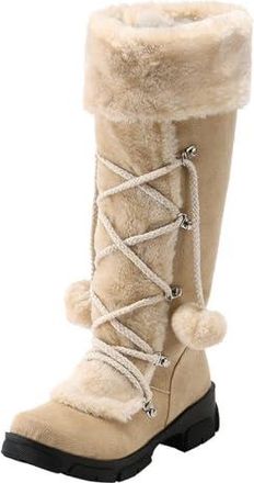 Generic Bottes de neige chaudes et confortables pour femme - Talon bas et épais - Fermeture éclair latérale - Antidérapantes - Doublure en fausse fourrure - C
