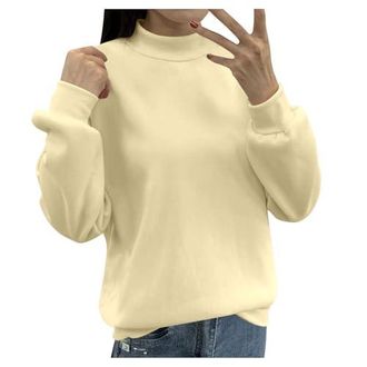 Generic Sweat-shirts &agrave; col roul&eacute; doubl&eacute; en polaire pour femme - Coupe ample - Manches longues - Col rond - Couleur unie - Pull sans capuche, beige, XL