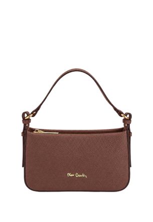 Pierre Cardin Handtasche mit strukturiertem Leder, Top-Griff und Rei&szlig;verschluss - Dunkelbraun