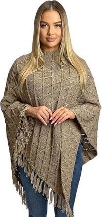 Mississhop Cape XXL pour femme en cachemire avec pompons - Marron - taille unique