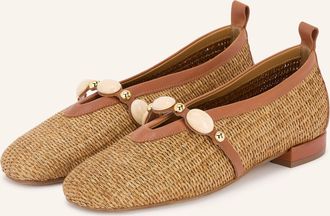 Pedro Miralles Mary-Jane-Ballerinas Rafia Ibiza Mit Schmucksteinen braun