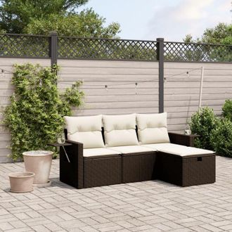 vidaXL vidaXL Salon de jardin 4 pcs avec coussins marron r&eacute;sine tress&eacute;e