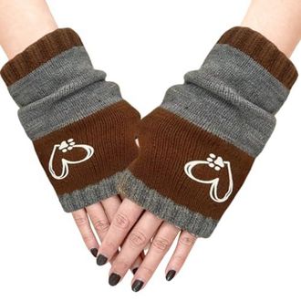 Generic Gants tricot&eacute;s - Mitaines chaudes avec motif de coeur brod&eacute;, style tricot&eacute; doux, design dhiver | Moufles pour femmes, adultes, adolescents, &eacute;tudiants,