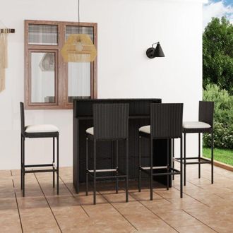 vidaXL vidaXL 5-tlg. Gartenbar-Set mit Kissen Schwarz