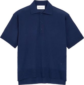 Ami Femme, Tops, Bleu, Taille: 40 FR Polo Ami De Coeur Manches Courtes en Laine Fine