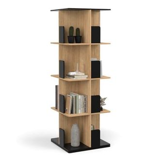 IDMarket Etag&egrave;re biblioth&egrave;que rotative 4 Niveaux RAPHA Noir et Effet Bois