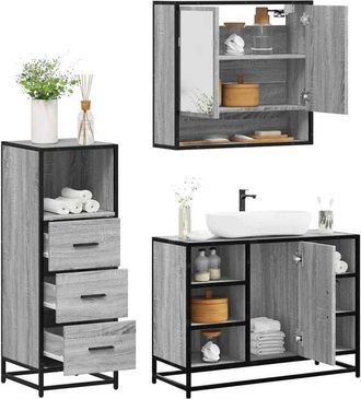 vidaXL vidaXL 3-tlg. Badmöbel-Set Grau Sonoma Holzwerkstoff
