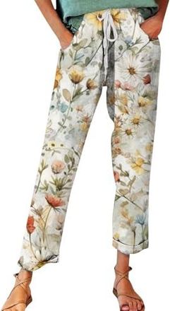 Generic Pantalon Femme &Eacute;t&eacute; Lin D&eacute;contract&eacute; Fluide Pantalons Longs D&eacute;contract&eacute;s pour Femmes Printemps&eacute;t&eacute; Vetement Femme Grande Taille Taille Elastique (Yellow 