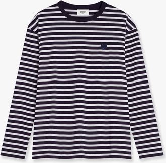 Maison Kitsun&eacute; Striped cotton sweater with iconic logo patch - MAISON KITSUNE - gender_Man