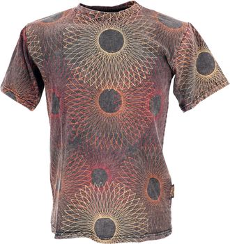 Guru Shop Tibet & Buddhist Art T-Shirt, Fusion Mandala Stonewash T-Shirt - Anthrazit/orange, Herren, Baumwolle, Size:XL