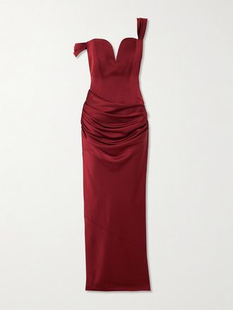 Alex Perry Robe Du Soir &Eacute;paules Nues En Cady Et En Satin &Agrave; Drap&eacute; - Rouge