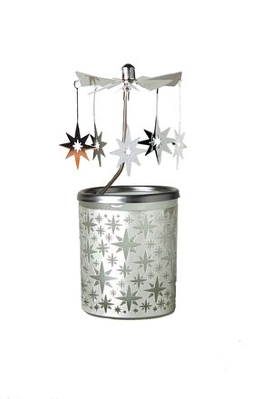 Kerzenfarm Hahn Star Rotary Karussell für Teelichter, Metall und Glas, Silber, 16,5 cm hoch