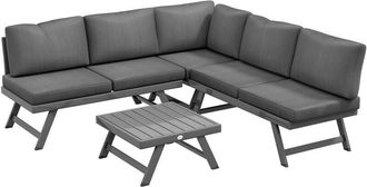 OUTSUNNY Ensemble salon de jardin dangle 5 places style contemporain avec table basse coussins acier alu gris