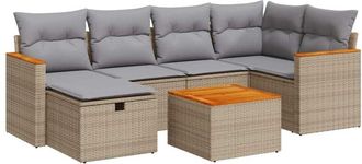 vidaXL 7-tlg. Garten-Sofagarnitur mit Kissen Beige Poly Rattan Vidaxl