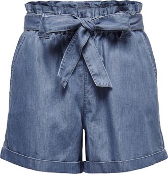Only Damen Shorts Bermudas Jeans-Shorts Seitentaschen Gürtel High Waist Sommer Pants, Farben:Blau-3, Größe:XS