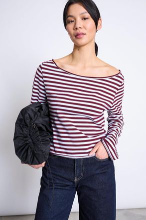 JAN 'N JUNE Damen vegan Langarmshirt Offshoulder Arba Rot Blau Gestreift